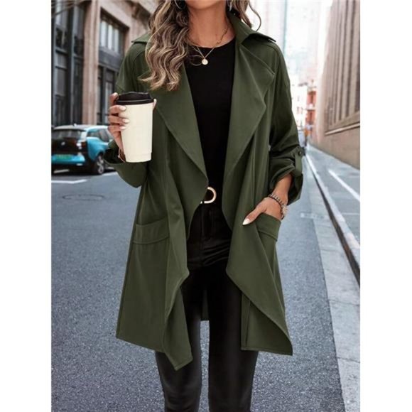 Jackets & Coats | Waterfall Collar Trench Coat Green | Poshmark